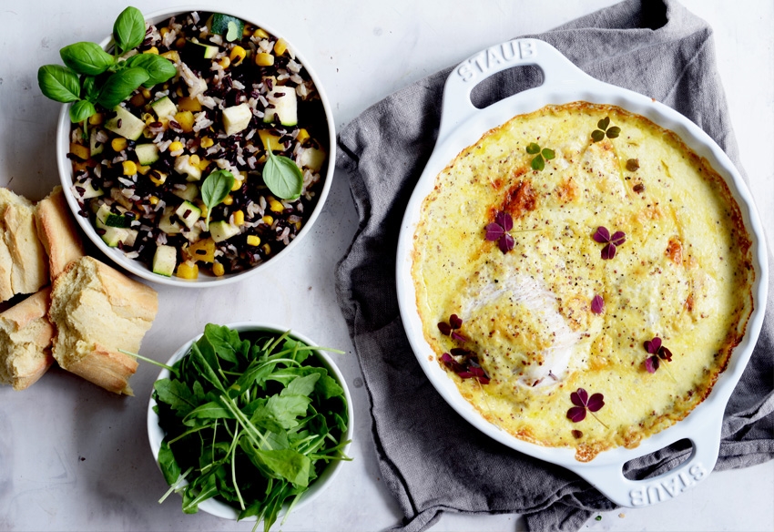 Bagt torsk i sennep-honning sauce med vilde ris|Hos nemlig.com