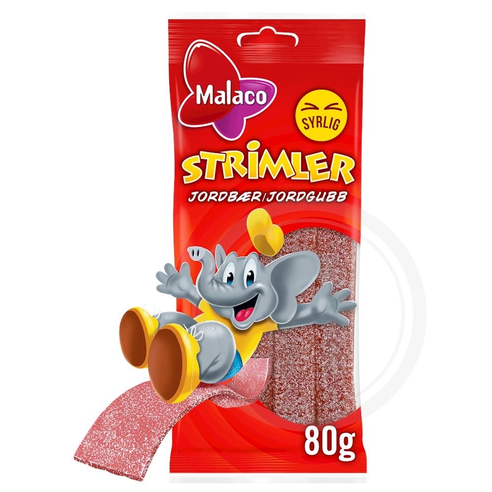 Jordbær strimler (sure) fra Malaco – Leveret med nemlig.com