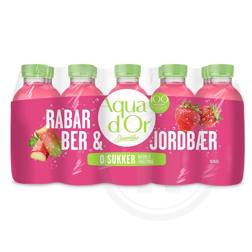 Læskedrik m. rabarber/jordbær fra Aqua d'Or – Leveret med nemlig.com