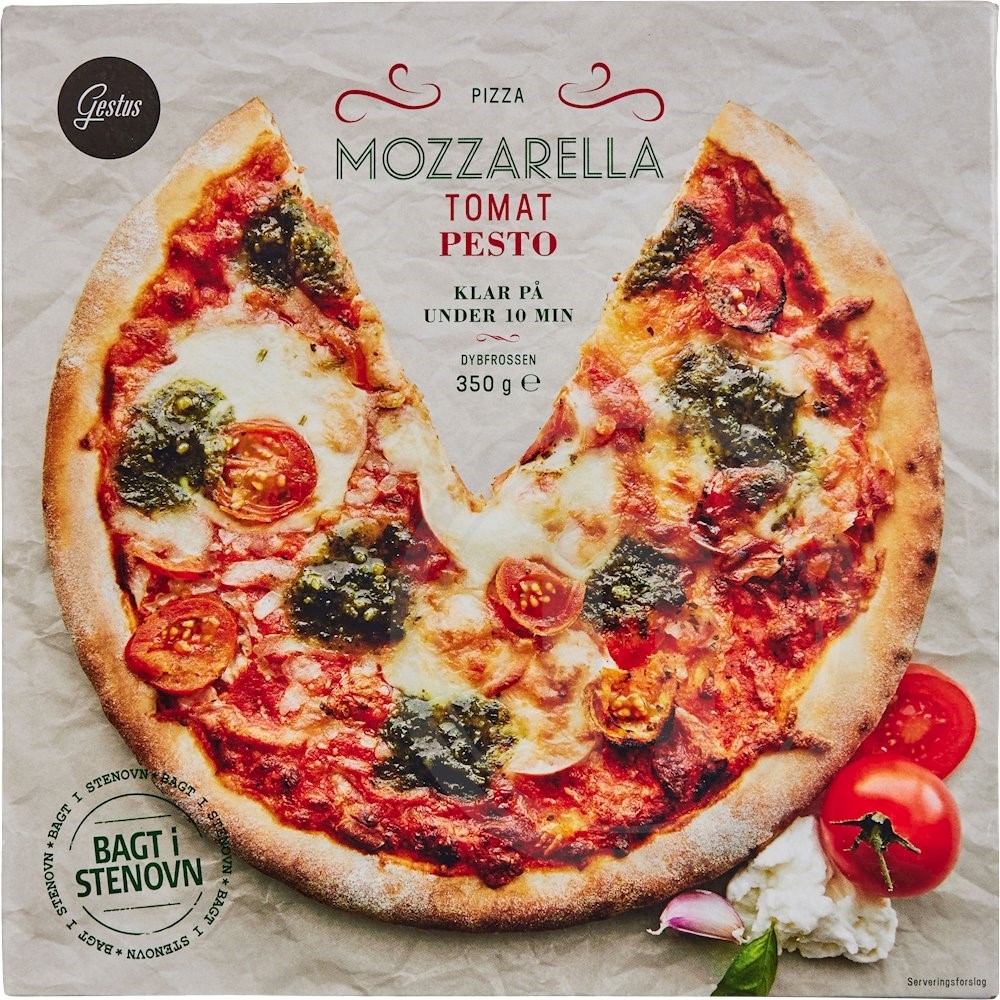 Pizza m. mozzarella og pesto fra Gestus – Leveret med nemlig.com