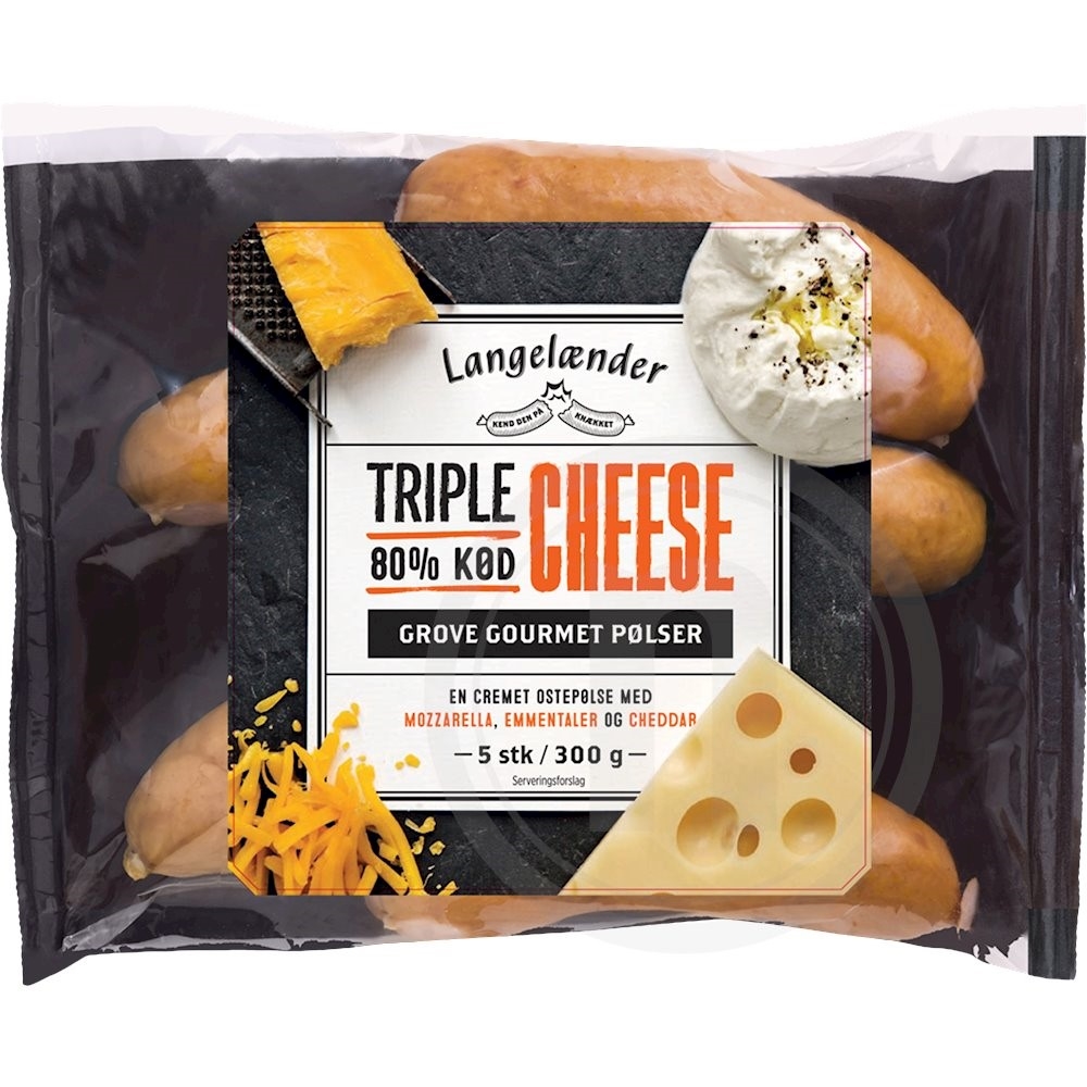 Triple cheese grillpølser fra Langelænder – Leveret med nemlig.com