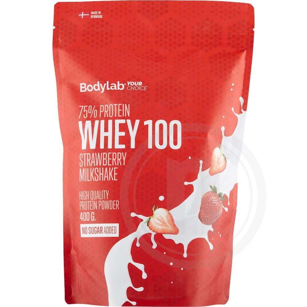 WHEY 100 Strawberry Milkshake fra Bodylab – Leveret med nemlig.com