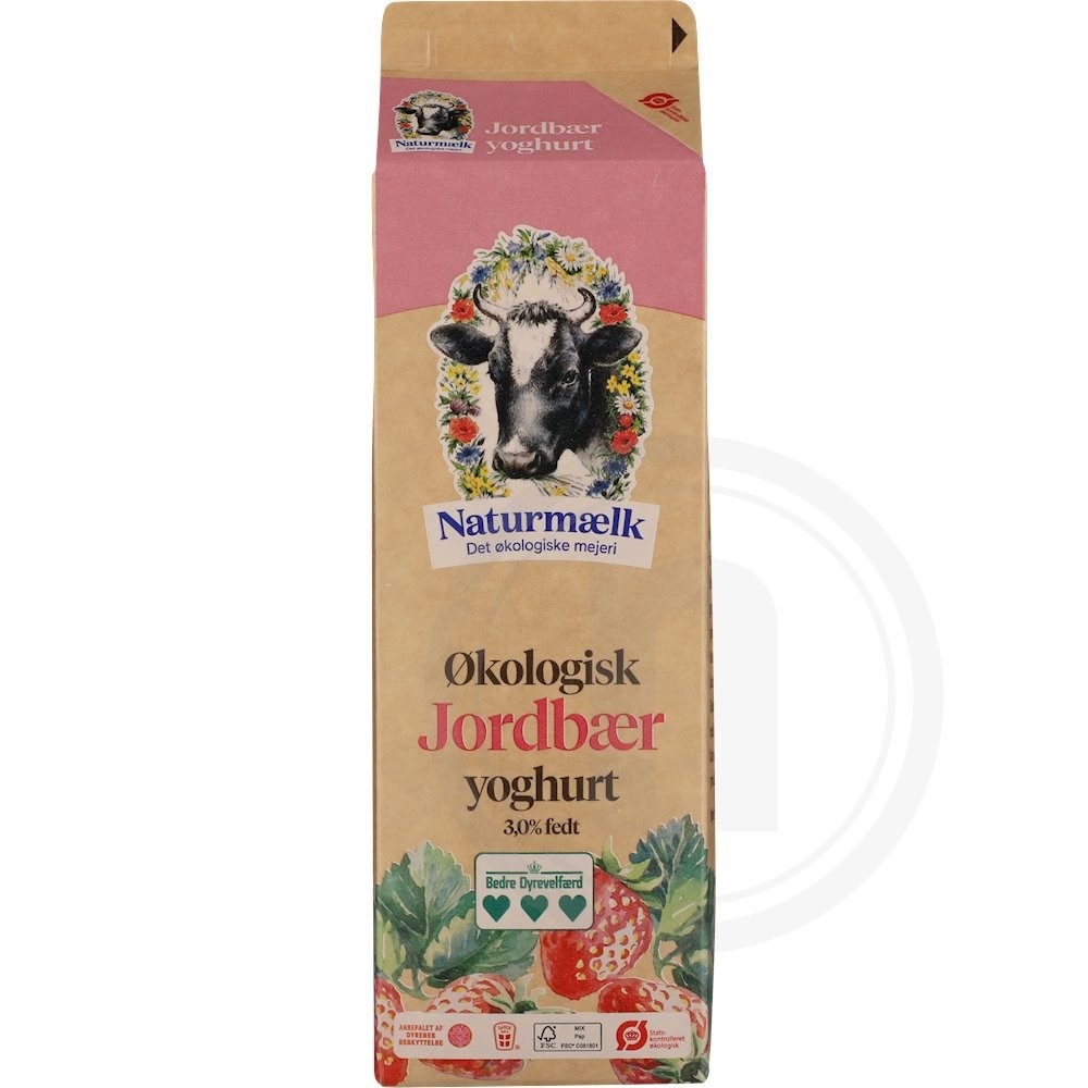 Yoghurt m. jordbær øko. fra Naturmælk – Leveret med nemlig.com